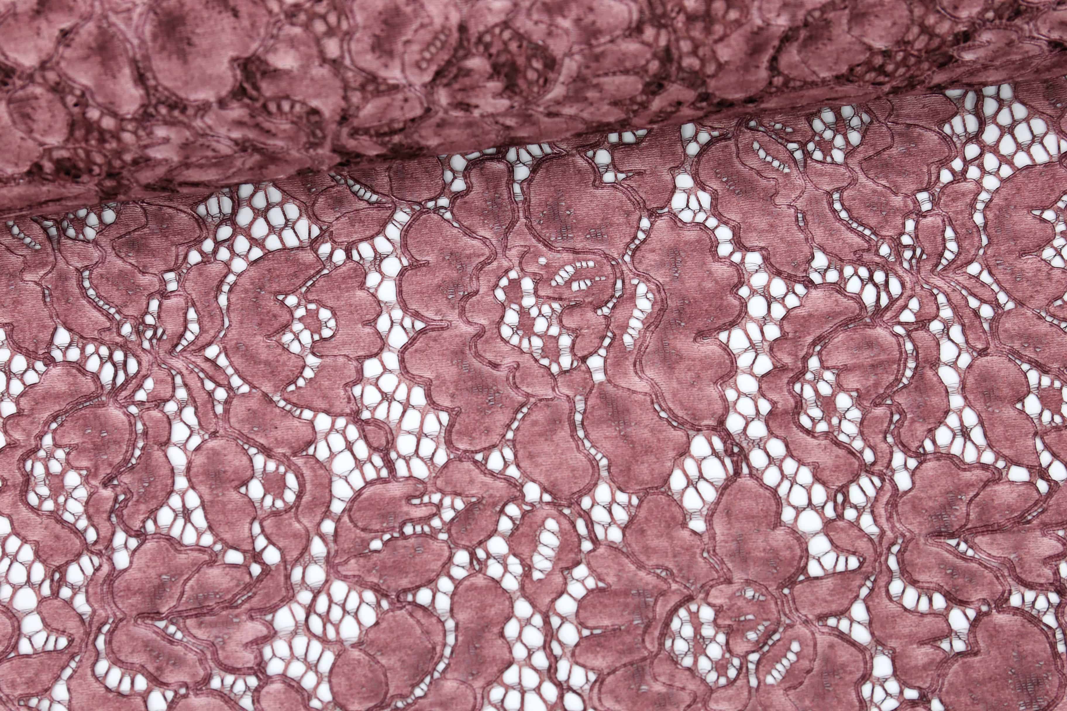 Stoff - Spitze - Leicht Elastisch - Blumen - Weinrot