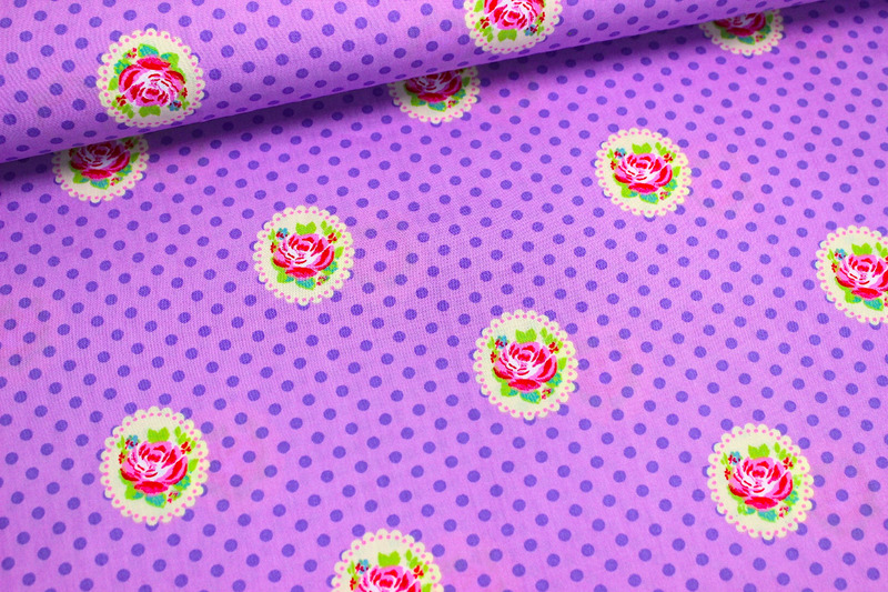 Stoff - Rosen - Flowers - Punkte - Lavendel