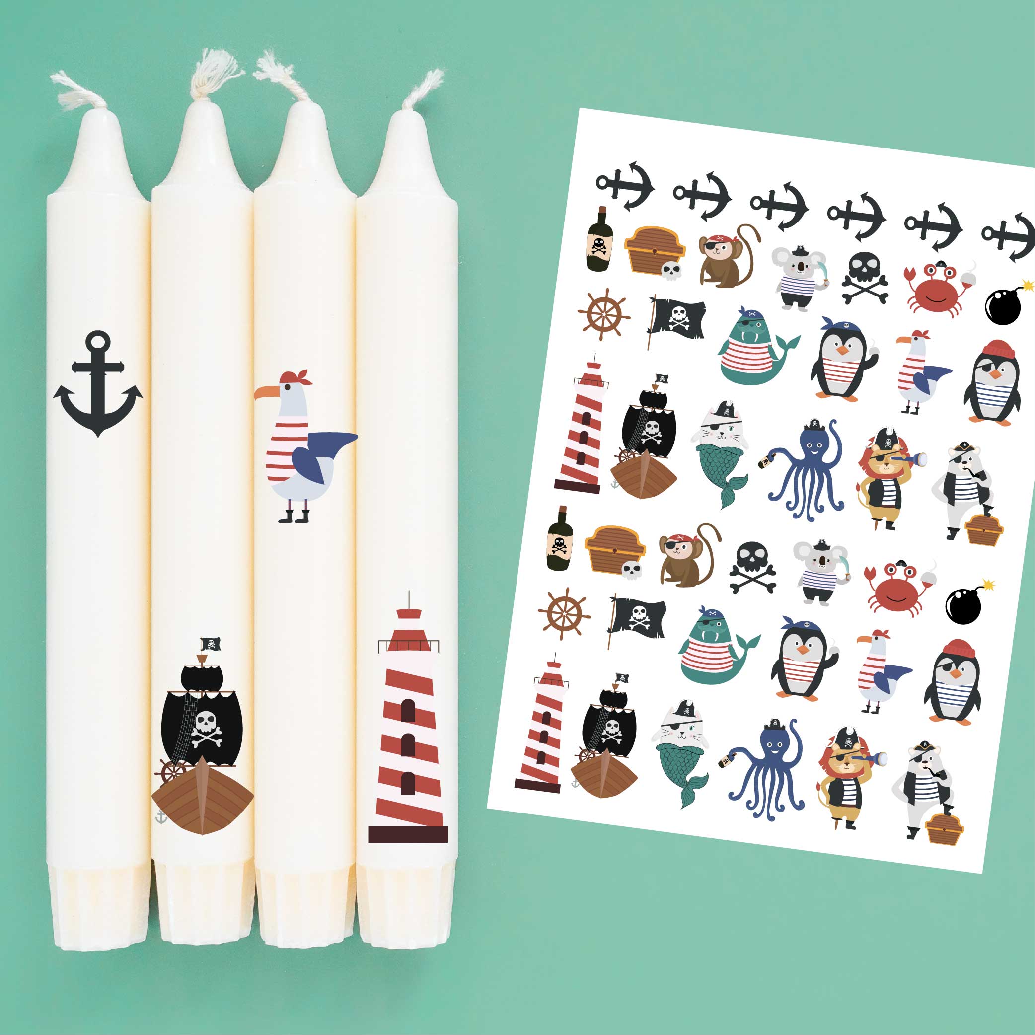 DIN A4 - Tattoofolie - Pirat - Maritim - für Kerzen / Keramik